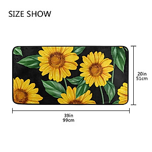 Sunflower Kitchen Rug Black Design Door Mat Bath Rug Home Decor Floor Mat Non-Slip Carpet for Kitchen Living Bedroom 39 x 20 Inch