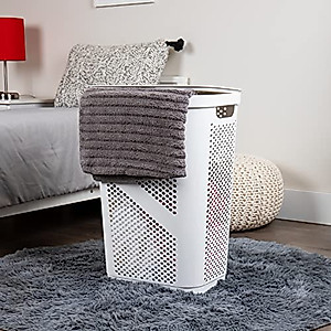 Mind Reader Basket Collection, Slim Laundry Hamper, 60 Liter (15kg/33lbs) Capacity, Cut Out Handles, Attached Hinged Lid, Ventilated, 13.75"L x 17.25"W x 23.5"H, White