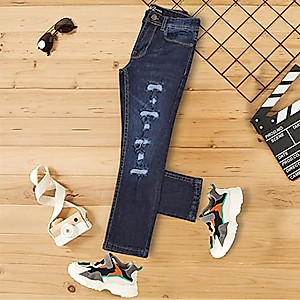 Kids Girls Skinny Jeans Denim Ripped Stretchy - Girls Jeans M617 Dark Blue 13