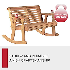 Amish Casual Heavy Duty 800 Lb Roll Back Pressure Treated Double Rocker with Cupholders (Cedar Stain)