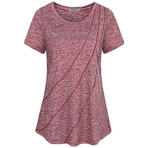MOQIVGI Workout Shirts for Women Loose Fit Short Sleeve Crew Neck Performance Athletic Clothes Tees Red Large