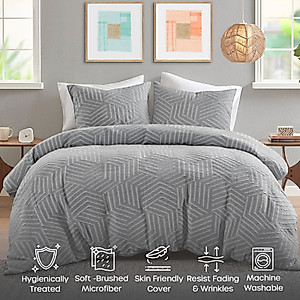 Urban Habitat King Duvet Cover Set Chic Geometric Matelasse Jacquard Duvet Cover King Size, Modern Lightweight All Season Bedding Cover Queen, Matching Shams, Bentley, King, Grey-Blue 3 Piece