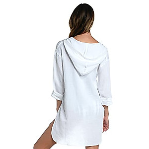 La Blanca Womens Hooded Dress Swimsuit Swimwear Cover Up, White/Seaside Covers, Small US