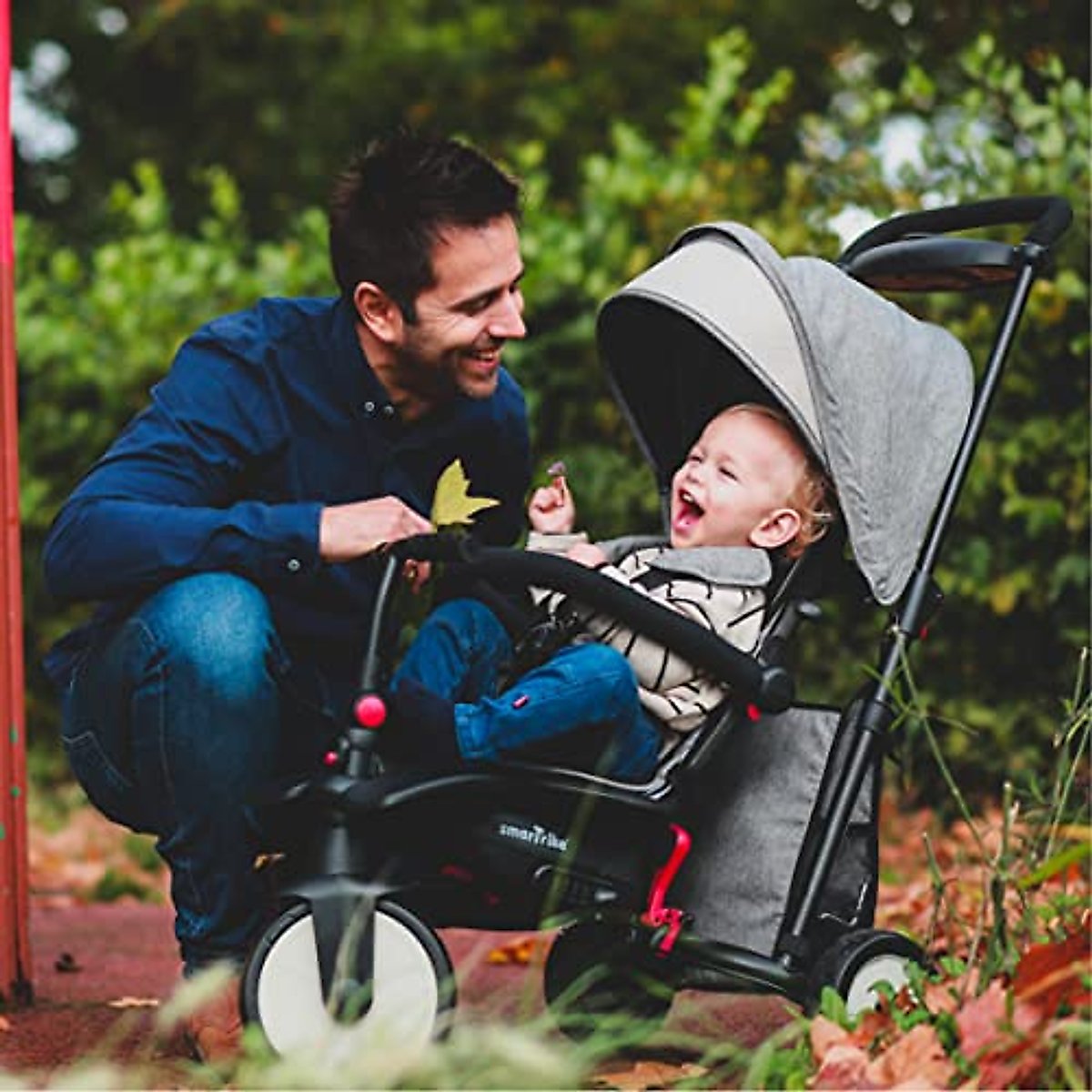 smarTrike STR5 6 in 1 Modular Foldable Toddler Stroller Tricycle Combination with 1 Hand Steering, Shock Absorbency, and 5 Point Harness, Gray Melange