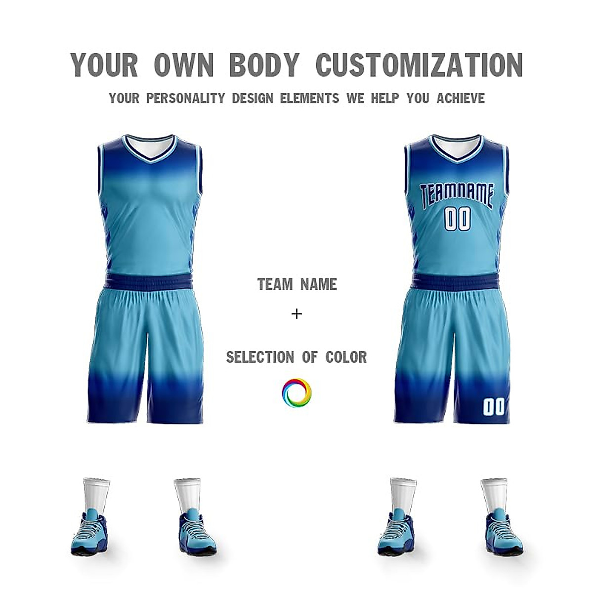 Custom Gradient Basketball Jersey Kit Printed Team Name &Number Suit for Adults Boys Personalized Athletic Uniform