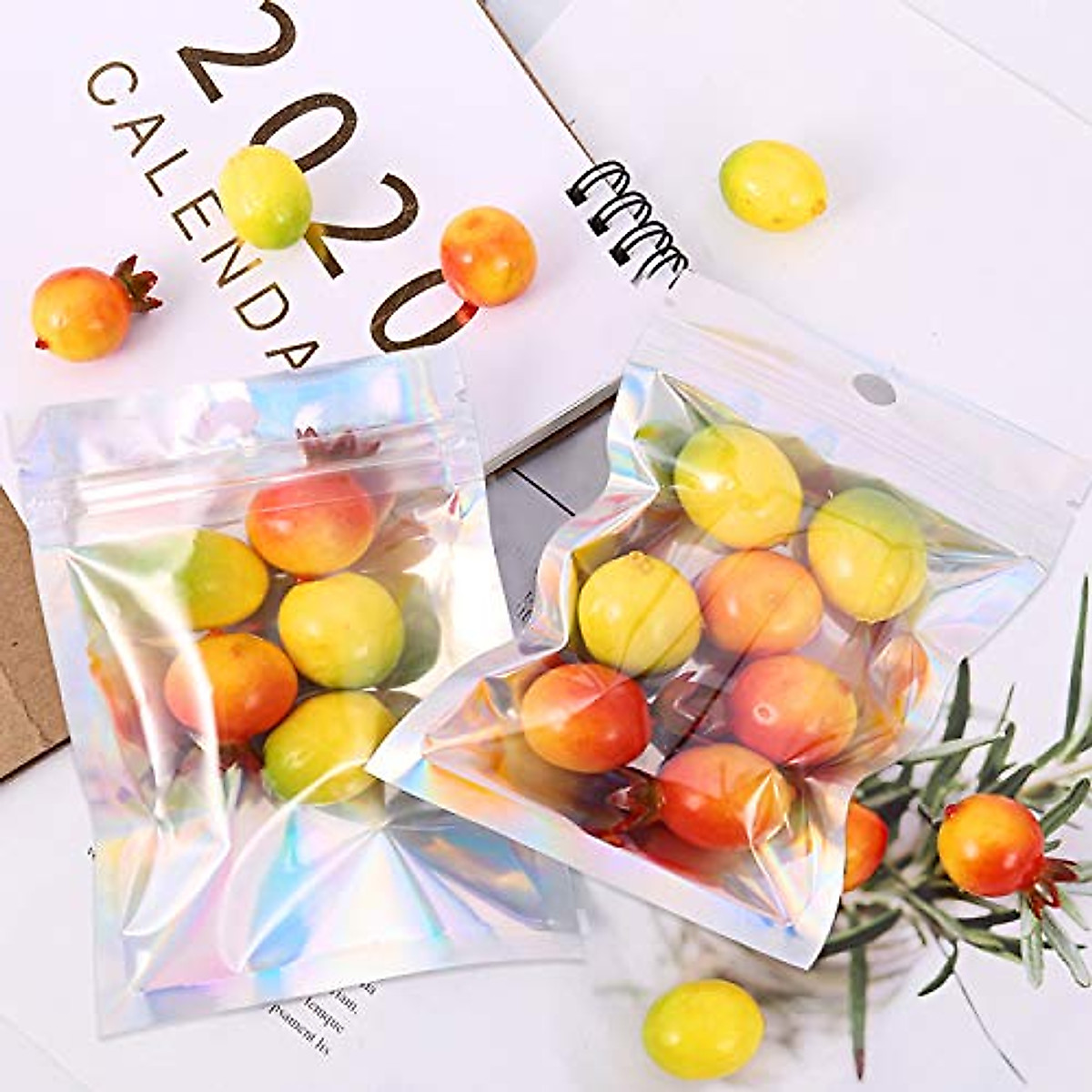 200 Pack Resealable Smell Proof Bags,Rocutus Foil Mylar Ziplick Bags,Flat Metallic Mylar Foil Bags for Party Favor Food Storage (14 x 20 cm/ 5.5 x 7.87 Inches)
