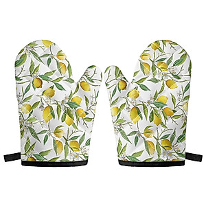 Buybai Kitchen Oven Mitts 1 Pair Lemon Pattern Heat Resistant Kitchen Gloves Protector Non Slip Oven Gloves for Baking Cooking