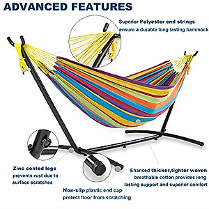 Hammock with Stand Double Hammock Heavy Duty with Space Saving Portable Pillow &Carrying Bag 2 Person Hammocks Steel Stand for Indoor Outdoor Patio Garden Yard 450lb Capacity