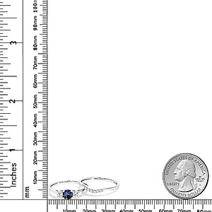 Gem Stone King 10K White Gold Blue Mystic Topaz and White Lab Grown Diamond 3-Stone Bridal Engagement Wedding Ring Set For Women (0.74 Cttw, Gemstone November Birthstone, Round 5MM, Size 6)