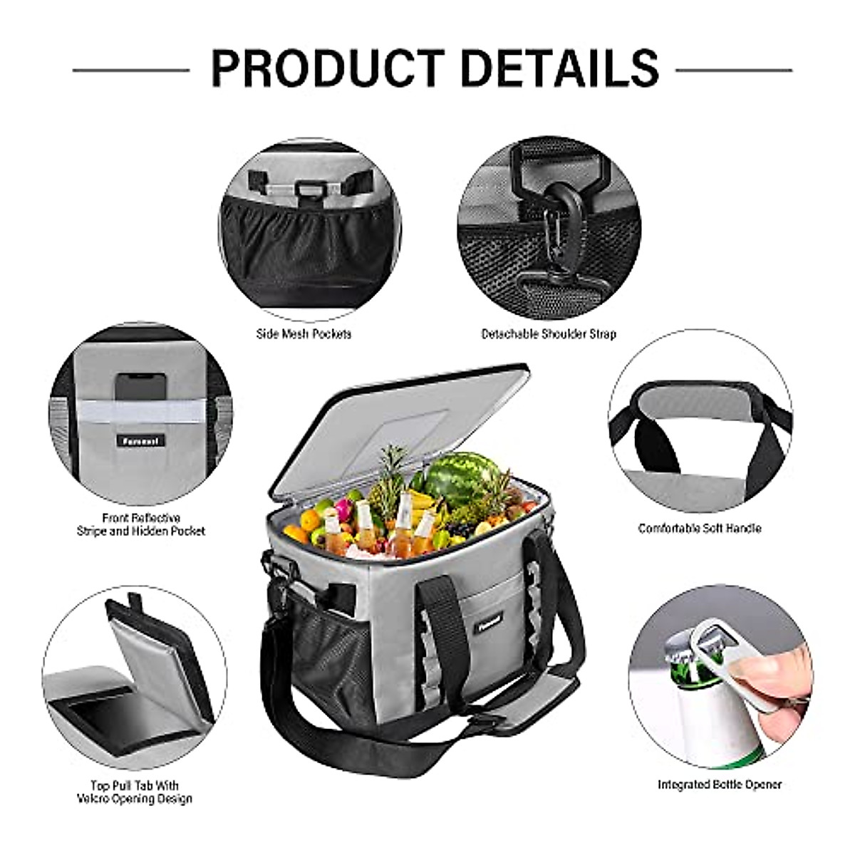 Famassi Cooler Bag 30/60 Cans, Collapsible Soft Cooler Insulated Leak Proof, Travel Cooler for Camping, Beach, Picnic, BBQ, Shopping, with Bottle Opener & Removable Shoulder Strap