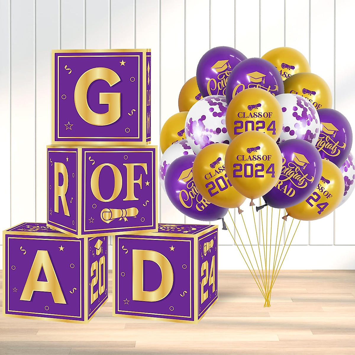2024 Graduation Decorations Balloon Boxes Set, Class of 2024 Balloon Boxes for Grad Party Supplies, Congrats Grad Boxes for Indoor/Outdoor Graduation Party Decorations