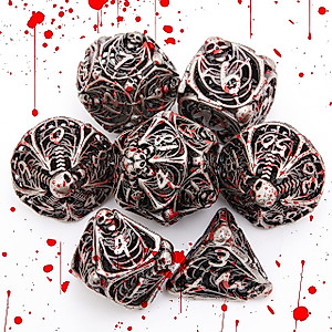 qile DND Hollow Metal dice Skeleton bloodstain 7-Piece Set, Suitable for Dungeon and Dragon RPG Board Games, D &D Pathfinder and Teaching, etc。