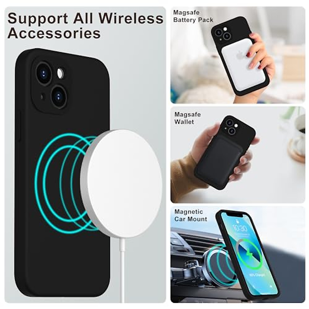 DEENAKIN for iPhone 13 Mini Case Silicone with Screen Protector - [Compatible with MagSafe] - Camera Protection - Slim Fit Protective Magnetic Phone Cover 5.4" for Men Women Girls - Black