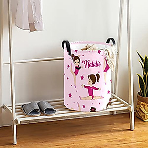 Yeshop Gymnastics Girl Pink Star Personalized Laundry Basket Clothes Hamper with Handles Waterproof ,Collapsible Laundry Storage Baskets for Bathroom,Bedroom Decorative 19.7 inch Hx14.2 inch D