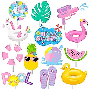 36Pcs Summer Pool Cupcake Toppers Pool Party Decorations Swimming Pool Cupcake Toppers Water Pool Themed Birthday Cake Picks for Swimming Baby Shower Party Supplies