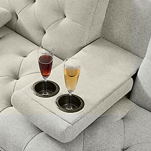 VIPKOE Folding Futon Linen Sofa Bed Adjustable Couch Sleeper for Living Room Stainless Steel Frame and Feet with 2 Cup Holders，Removable Armrests 700lb Capacity (Beige)