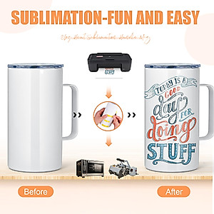 AGH 4 Pack 20 oz Sublimation Tumblers with Handle, Double Wall Stainless Steel Vacuum Insulation Cup with Metal Straw and Splash-Proof Sliding Lid, Travel Coffee Mugs for Hot & Cold Drinks