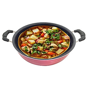 SRIYUG Aluminium Non Stick Coating Kadai Round Bottom Deep Fry Pan with Stainless Steel Lid Deep Fry Kadhai Non Stick Karhai Free Scrubber And Wooden Spatula. (2 Ltr)