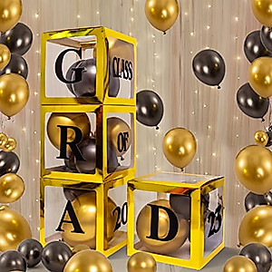 LABEOL Graduation Party Decorations 2023,4 PCS Gold Balloon Boxes with"GRAD""CLASS OF 20 22 23""So proud of you"Letters and 20 PCS Balloons for Graduation Party Decorations Supplies for Class of 2023