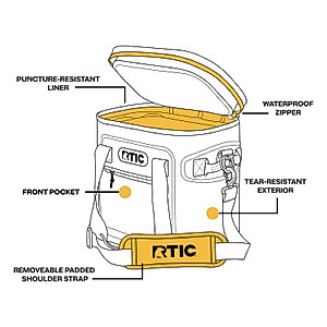 RTIC Soft Cooler 12 Can, Insulated Bag Portable Ice Chest Box for Lunch, Beach, Drink, Beverage, Travel, Camping, Picnic, Car, Trips, Floating Cooler Leak-Proof with Zipper, Black