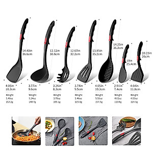 Silicone Kitchen Utensili 7-Pcs, BPA Free Silicone Cooking Set, for Nonstick cookware Heat Resistant Spatula set, Colander, Turner, Spoon, Pasta Server, Spatula Dishwasher safe