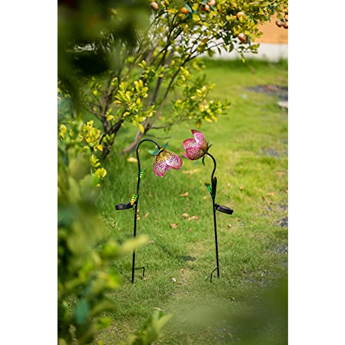 TERESA'S COLLECTIONS Flower Solar Garden Decorations Lights for Lawn Ornaments, 27-29.5 Inch Metal Tulip Outdoor Decor Decorative Stake for Yard Porch Patio, Set of 2