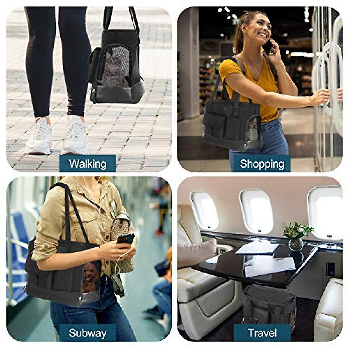 Cat Carrier, Dog Carrier, Pet Carrier, Foldable Waterproof Premium PU Leather Oxford Cloth Dog Purse, Portable Bag Carrier For Small to Medium Cat and Small Dog, Airline Approved Soft-Sided Carrier