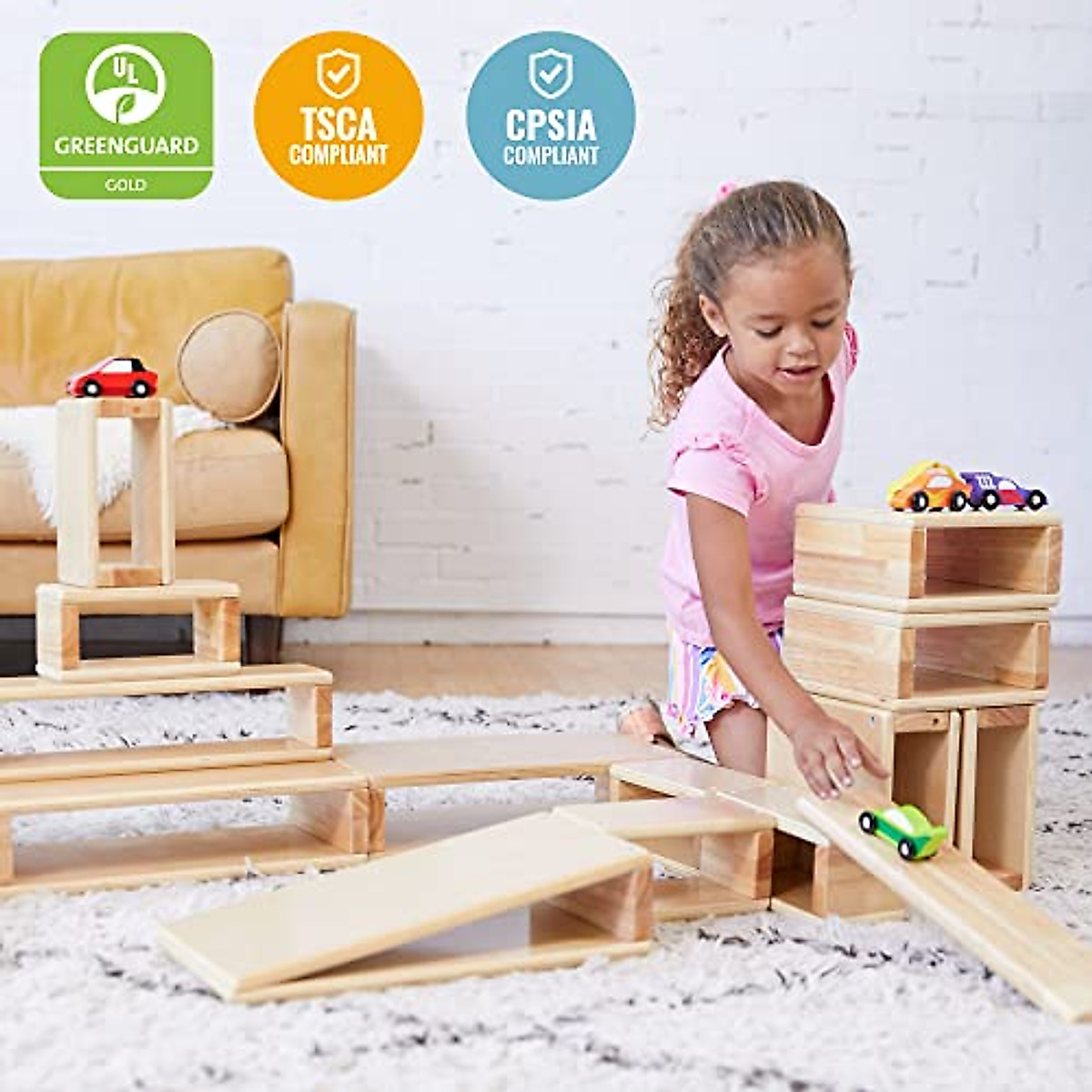 ECR4Kids Hollow Block Set, Wooden Toys, Natural, 18-Piece