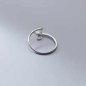 Izpack Minimalist Cross Stacking Rings Sterling Silver 925 for Women Girls Men Adjustable Simple Tassel Chain Dangle Charm Faith Hope Love Eternity Promise Ring Wrap Finger Statement Band Jewelry