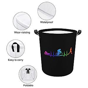 Triathlon Heartbeat Large Laundry Basket Hamper Bag Washing with Handles for College Dorm Portable