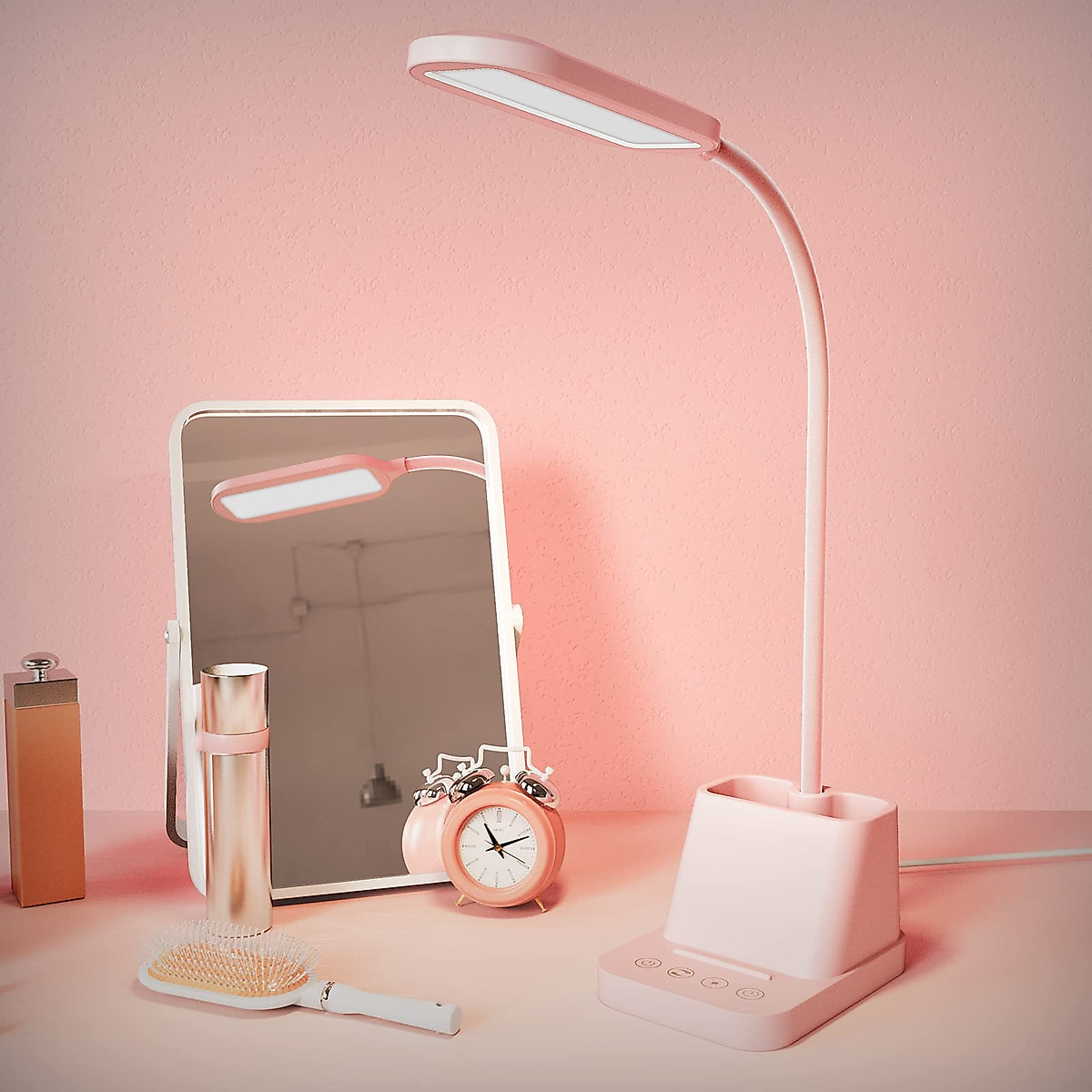 AXX Pink Desk Lamp for Kids, Cute Study Table Light for Bedrooms, Kawaii, USB Charging Port, Small, LED, 650LM, Room College Dorm Essentials, Office Accessories for Women Teen Girls