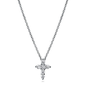 BERRICLE Sterling Silver Cross Cubic Zirconia CZ Fashion Pendant Necklace for Women, Rhodium Plated