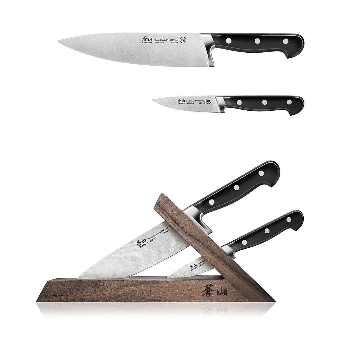 Cangshan TV2 Series 1021585 Swedish 14C28N Steel Forged 3-Piece TAI Knife Block Set, Walnut