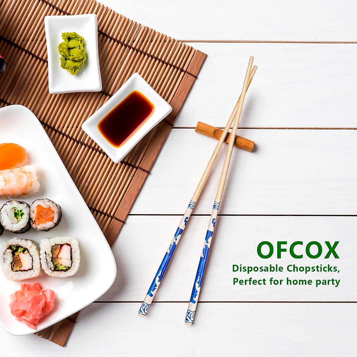 OFCOX Chopsticks Disposable, Disposable Chopsticks, Wooden Chopsticks, Bamboo Chopsticks, Premium Chop Sticks for Japanese Sushi and Chinese Dishes, Individually Wrapped, Solid No Splinter. 25 Pairs