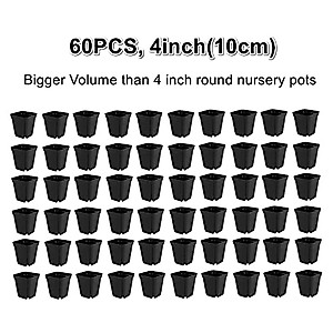 RooTrimmer 10 cm 4 inches Square Nursery pots 60P, Seedling Plastic Seeds propogation Growing pots Black