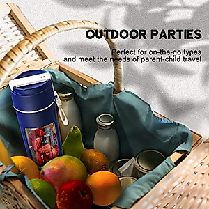 Portable Blender, Mini Blender For Shakes and Smoothies, Personal Blender USB Rechargeable, Fresh Juice Blender With 8 Blades, 12oz Handheld Blender For Kichen Ice (Blue)