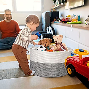 Proate XXXL Large Gray Woven Cotton Rope Basket in Living Room Blanket Storage Basket 22" x 14" Laundry Basket Hamper Towels Toy Bins Baskets Storage Kids Comforter Cushions Pillow Blanket Organizer