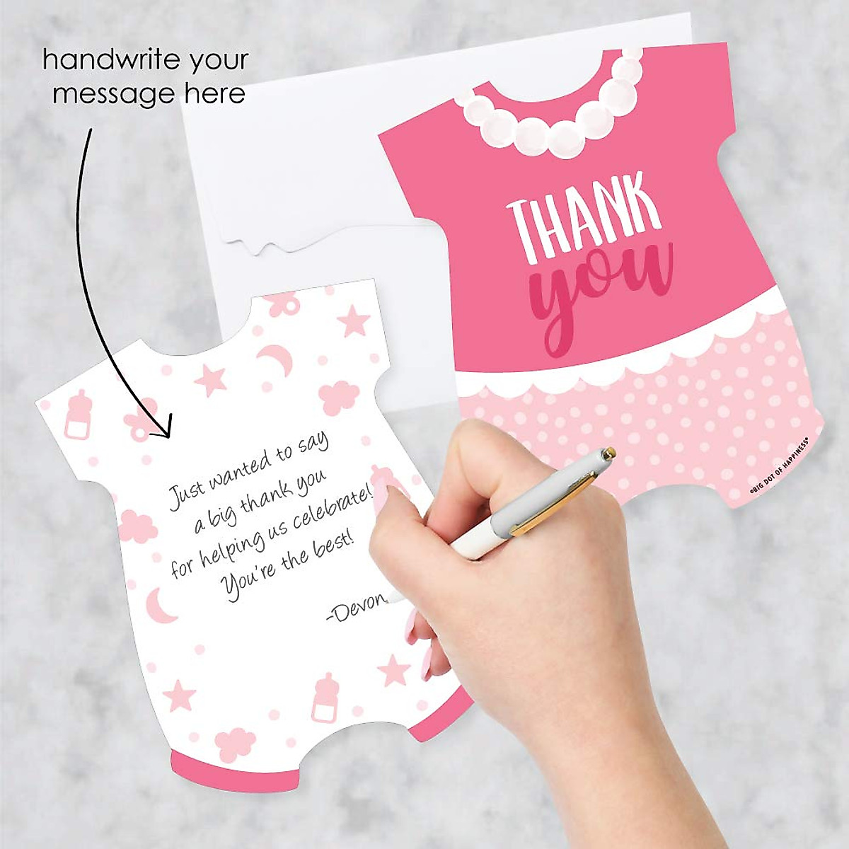 Big Dot of Happiness - Itâ€™s a Girl - Shaped Thank You Cards - Pink Baby Shower Thank You Note Cards with Envelopes - Set of 12