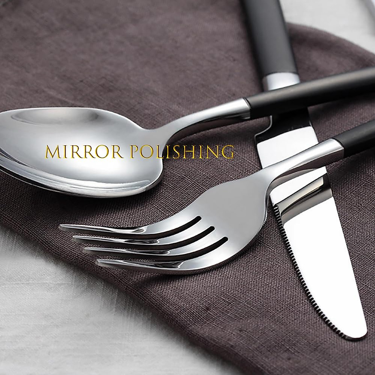 Thomaso 24-piece Black Handle and Silver Silverware Set,1810 Stainless Steel Flatware Service for 6, Cutlery Set with Black Streamlined Handle,Silver Spoons and Forks Set, Dishwasher Safe