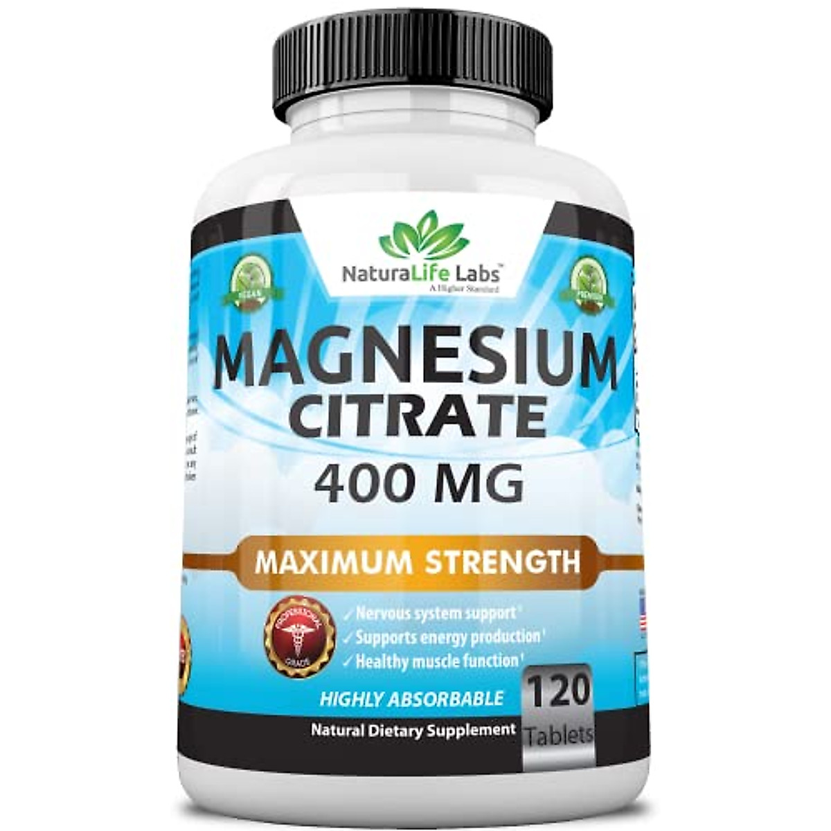 Magnesium Citrate 400 mg - High Potency Elemental Magnesium TRAACS Albion Minerals - 120 Tablets
