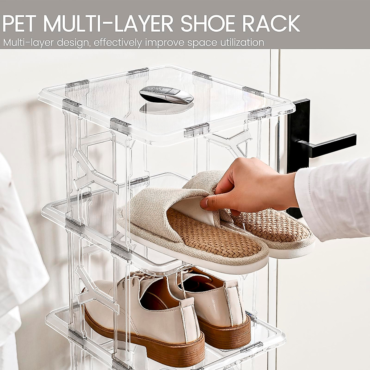 KALYLOC Shoe Storage for Closet, Plastic Vertical Shoe Organizer, Small Cubby Free Standing Shoe Shelves for Entryway Stackable Shoe Tower Space Saver (Clean 14 tier)