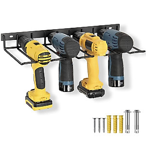 Homtgoe Drill Storage Rack Wall Mounted Power Tool Organizer Heavy Duty Steel Floating Tool Shelf Space Saving Electric Drill Storage Rack Anti-Slid Storage Rack for Garage Home Workshop Shed