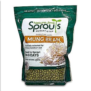 Nature Jims Mung Bean Sprout Seeds – 16 Oz Sprouting Seeds – Premium Mung Bean Seeds – NON GMO- Resealable Bag for Longer Freshness – Rich in Vitamins, Minerals, Fiber