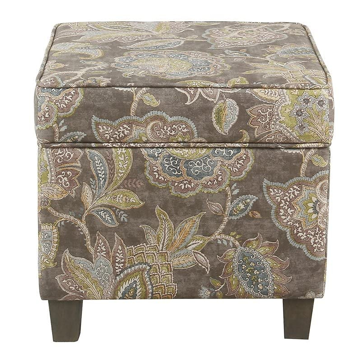 Homepop Home Decor |K7342-A824 | Classic Square Storage Ottoman with Lift Off Lid | Ottoman with Storage for Living Room & Bedroom, Gray Floral