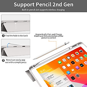 Aoub Case for iPad 9th/8th/7th Generation 10.2 inch, Auto Sleep/Wake Slim Lightweight Trifold Stand Smart Cover, Soft TPU Back Case with Pencil Holder for iPad 10.2 2021/2020/2019, Grey