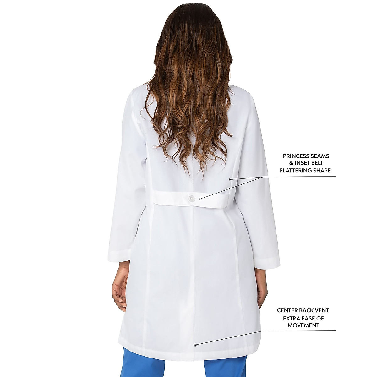Landau Relaxed Fit 3-Pocket 4-Button Full-Length Lab Coat for Women 3155, White, 6