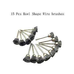 15 Pcs Luo ke Coarse Crimped Stainless Steel Wire Brush Set for Dremel Rotary Tool with 1/8" Mandrel (Bowl-Shape Brush)