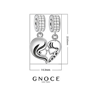 GNOCE [2 Pack Mother and Daughter Charms for Bracelet/Necklace 925 Sterling Silver Mom Love Heart Dangle Charms for Women Mom Mother's Day Gift