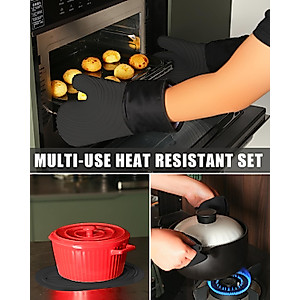 5Pcs Oven Mitts and Pot Holders, 500°F High Heat Resistant Silicone Kitchen Oven Mitts, Waterproof, Non-Slip, Easy to Clean, Cotton Lined Oven Gloves, BPA-Free, Oven Mits Set for Baking and Cooking