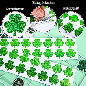 Whaline 800Pcs Shamrock Shape Glitter Stickers St. Patrick's Day Holographic Stickers Lucky Clover Shinny Label Tag Self-Adhesive Stickers for Irish Holiday Party Boxes Cards Seal Envelopes